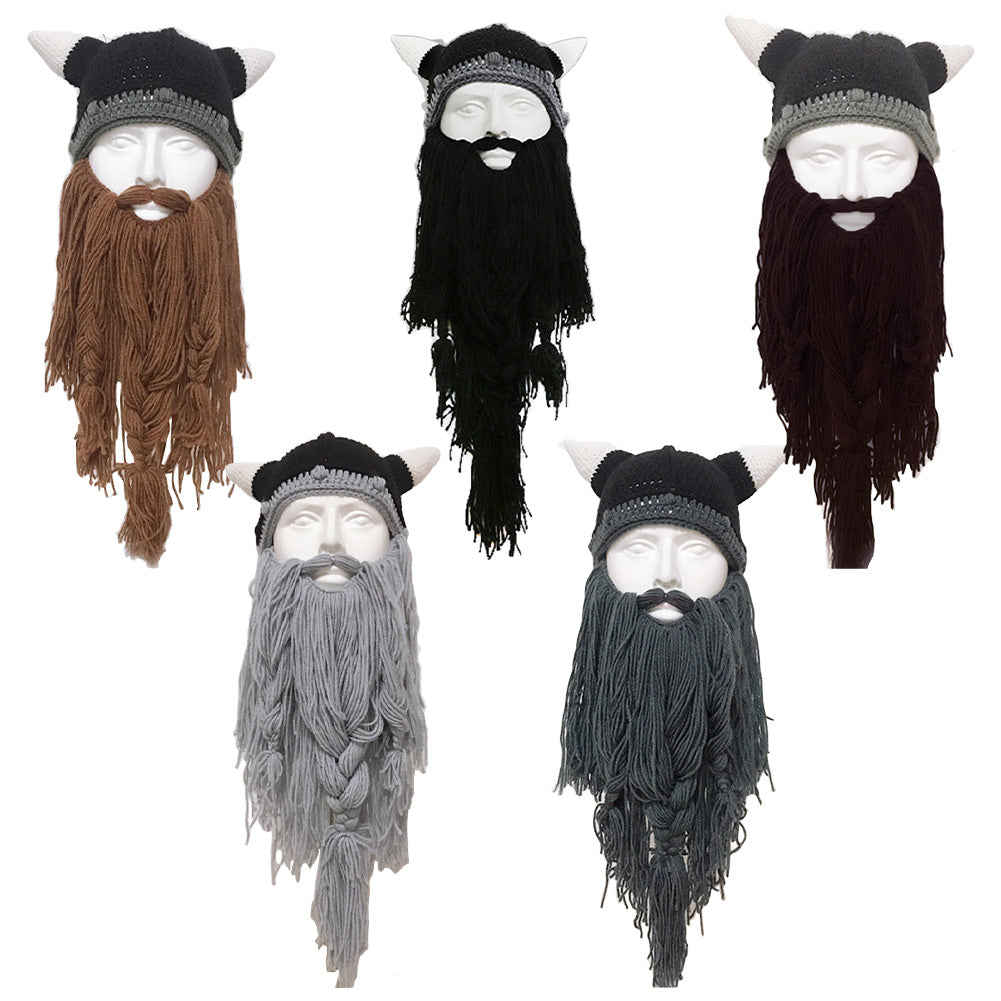 Men's Head Barbarian Vagabond Beanie Beard Hats Halloween Cosplay ...