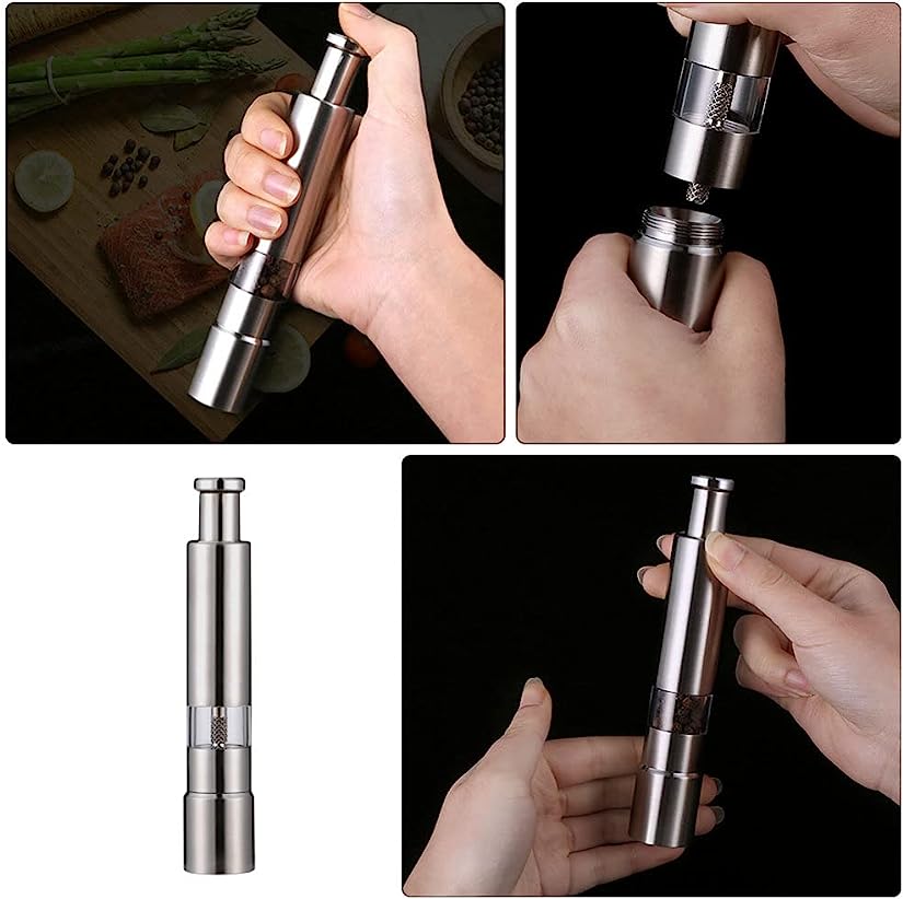 Stainless Steel One Hand Thumb Push Button Salt and Pepper Grinder ...